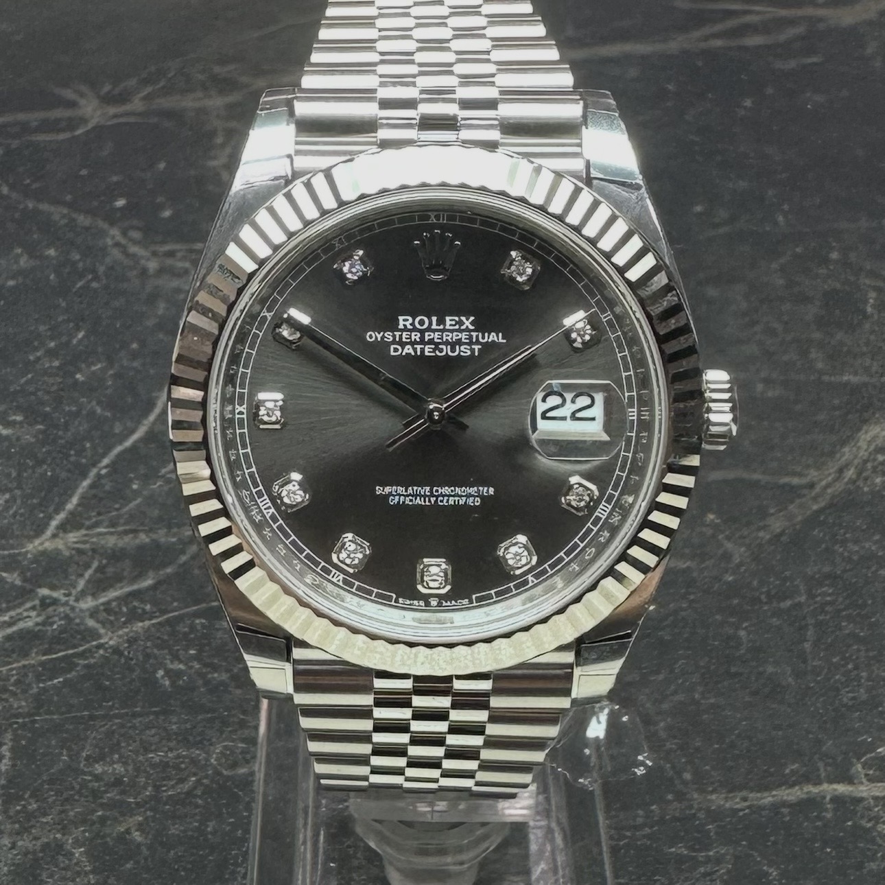 Rolex Datejust 41 Steel & White Gold Rhodium Diamond Dial - 126334 ...